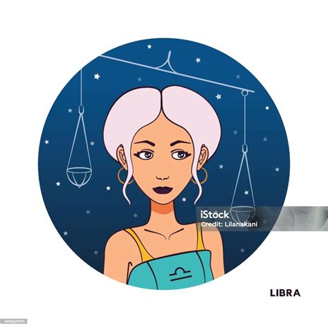 색상 아바타입니다 아름 다운 젊은 여자 만화 점성술 천칭 자리 로그인의 상징입니다 십대 소녀에 대한 스톡 벡터 아트 및 기타 이미지 십대 소녀 천칭자리 점성술 기호