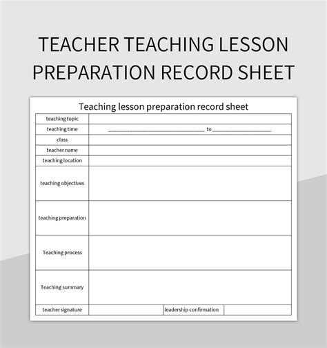 Teacher Teaching Lesson Preparation Record Sheet Excel Template And