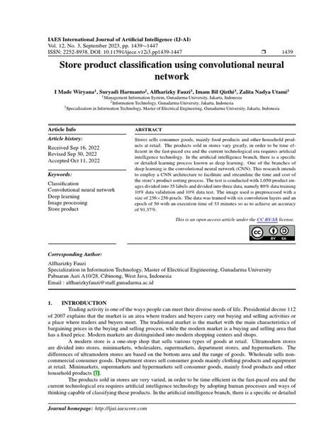 Store Product Classification Using Convolutional Neural Network Pdf Deep Learning