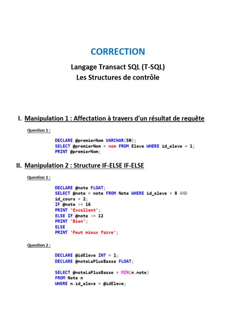 Tp3 Structures De Controle Correction Pdf