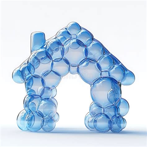 Abstract 3d Rendering Of A House Shaped Structure Made Of Interconnected Blue Bubbles Stock