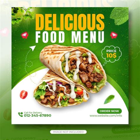 맛있는 음식 메뉴와 레스토랑 소셜 미디어 배너 포스트 템플릿 프리미엄 Psd 파일