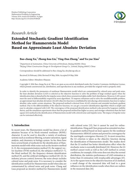 Pdf Extended Stochastic Gradient Identification Method For Hammerstein Model Based On