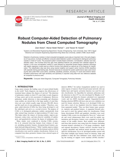 Pdf Robust Computer Aided Detection Of Pulmonary Nodules From Chest Computed Tomography