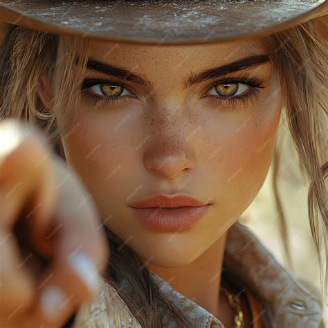 Closeup Portrait Of A Confident Cowgirl Showcasing Her Face And