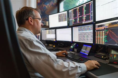 Premium Ai Image Professional Monitoring Data On Multiple Computer Screens With Ai Generated