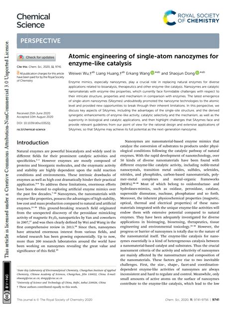 Pdf Atomic Engineering Of Single Atom Nanozymes For Enzyme Like Catalysis