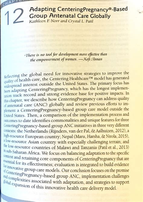 Pdf Adapting Centeringpregnancy Based Group Antenatal Care Globally