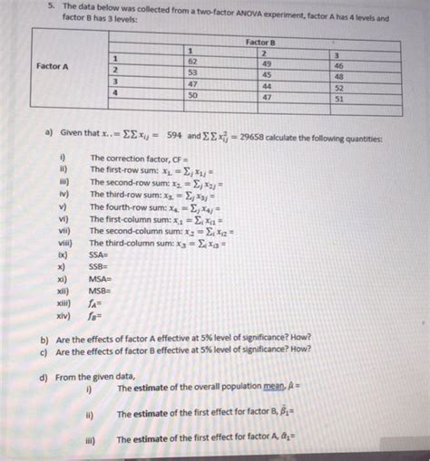 Solved 5 The Data Below Was Collected From A Two Factor Chegg Com