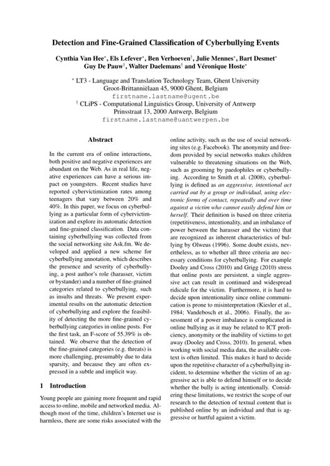 Pdf Detection And Fine Grained Classification Of Cyberbullying Events