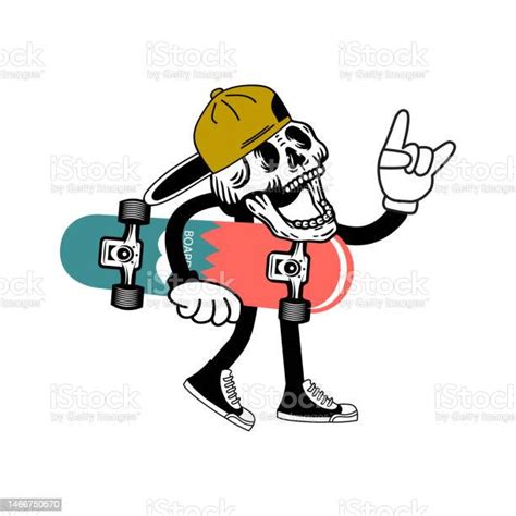 벡터 일러스트 레이 션 만화 캐릭터 스케이트보드 의류 인쇄 포스터 및 기타 용도를 위한 벡터 디자인 0명에 대한 스톡 벡터 아트