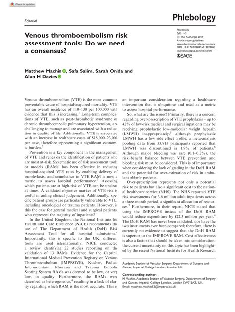 Pdf Venous Thromboembolism Risk Assessment Tools Do We Need A Consensus