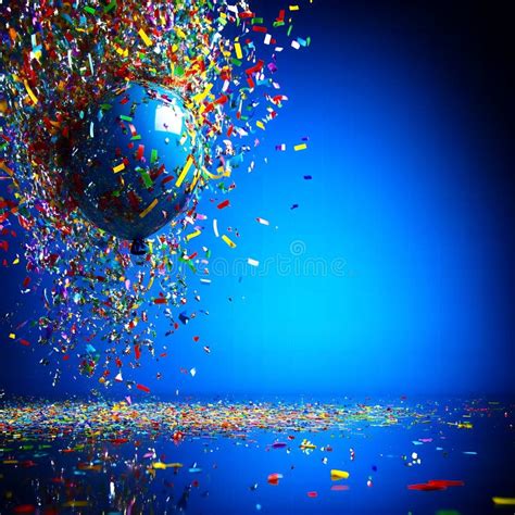 Exploding Blue Balloon With Colorful Confetti Festive Celebration