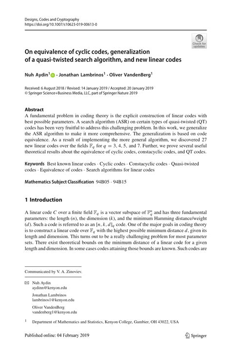 Pdf On Equivalence Of Cyclic Codes Generalization Of A Quasi Twisted