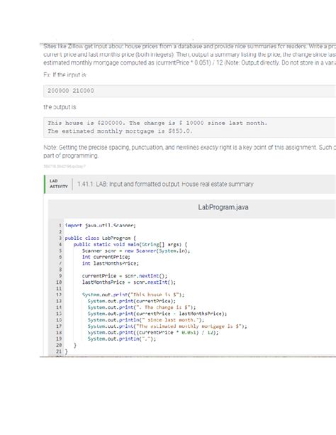 Lab 141 Input And Formatted Output For House Real Estate Summary