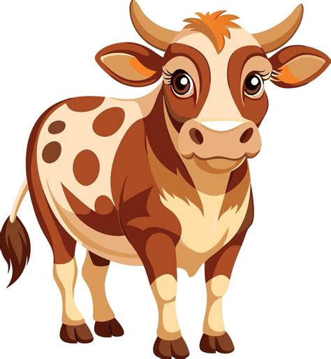 Cute Cartoon Cow Illustration With Brown Spots On A White Background