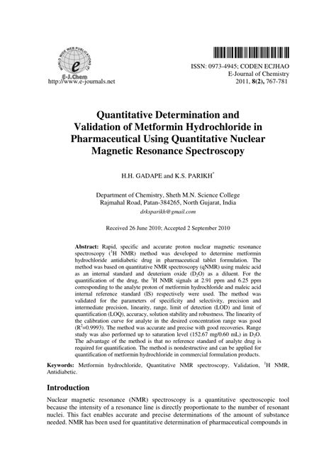 Pdf Quantitative Determination And Validation Of Metformin