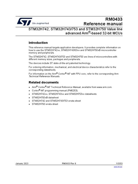 Rm0433 Reference Manual Stm32h742 Stm32h743753 And Stm32h750 Value