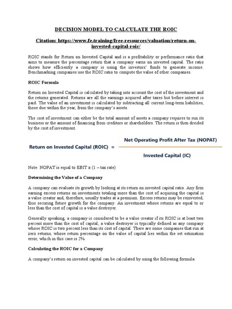 2 Roic Based Decision Model Pdf