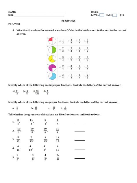08 Fraction Activity Sheets Pdf Mathematical Notation