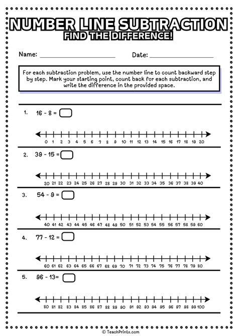 Number Line Subtraction Worksheets Free Teach Prints