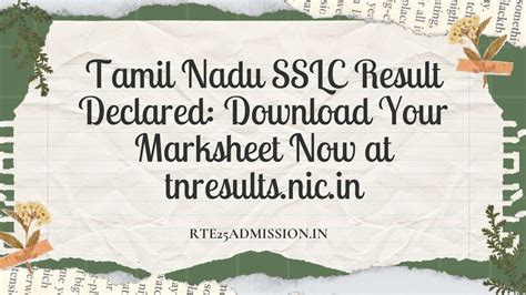 TN SSLC Result 2025 Released Direct Link To Check At Tnresults Nic In RTE 25 Admission 2026