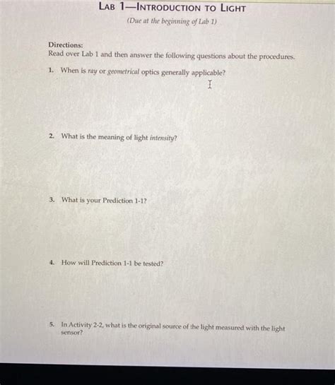 Solved LAB INTRODUCTION TO LIGHT Due At The Beginning Of Chegg