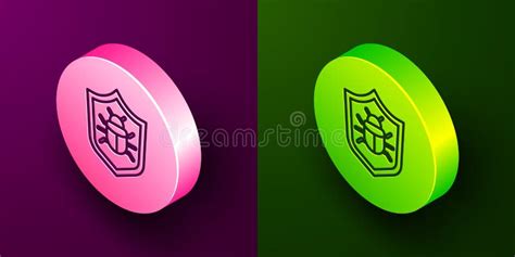 Isometric Line System Bug Concept Icon Isolated On Purple And Green