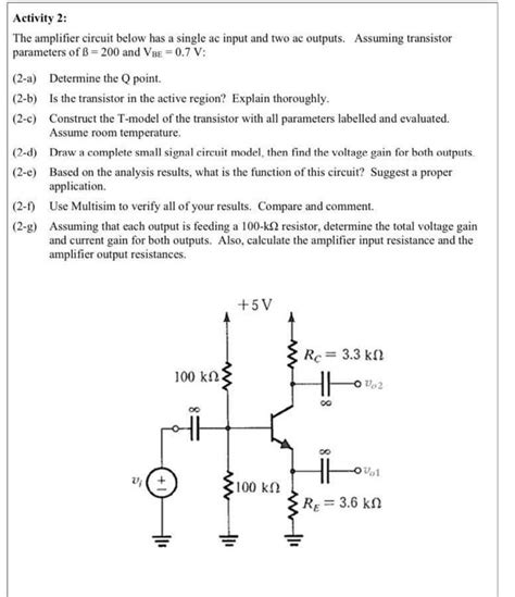 Solved Activity 2 The Amplifier Circuit Below Has A Single