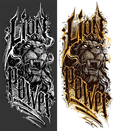 با دست گرافیکی با جزئیات سر شیر عصبانی کشیده شده است