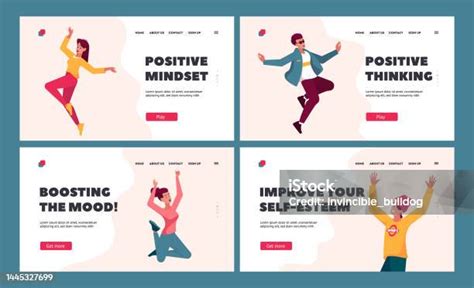 행복한 캐릭터 점프 랜딩 페이지 템플릿입니다 웃는 사람들이 벌떡 일어나 승리를 축하한다 개념에 대한 스톡 벡터 아트 및 기타 이미지 개념 개체 그룹 건강한 생활방식