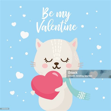 발렌타인 데이 인사말 카드입니다 달콤한 고양이와 레터링 귀여운 일러스트 엽서 또는 초대용 고양이 새끼에 대한 스톡 벡터 아트 및 기타 이미지 Istock