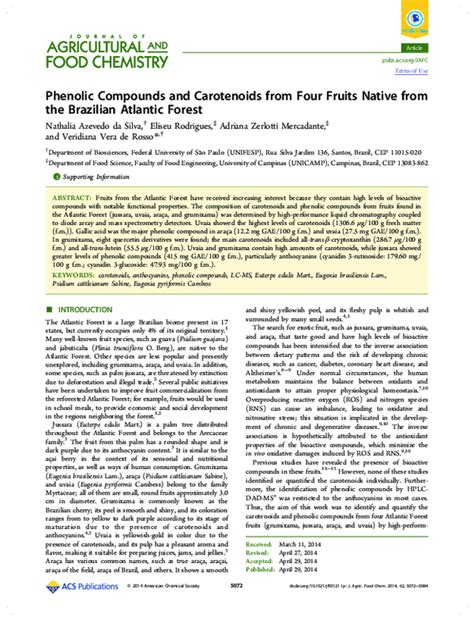 Pdf Phenolic Compounds And Carotenoids From Four Fruits Native From The Brazilian Atlantic Forest