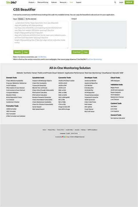 Site24x7 Css Beautifier Css Coding Websites Frontend