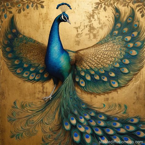 Flying Peacock In Ancient Mural Style Stable Diffusion Online