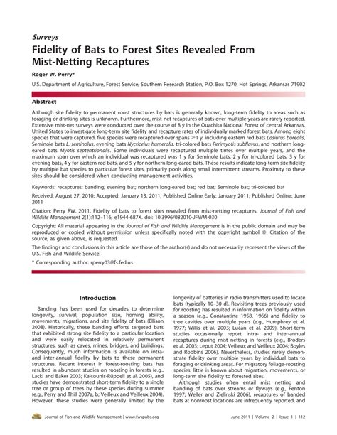 Pdf Fidelity Of Bats To Forest Sites Revealed From Mist Netting