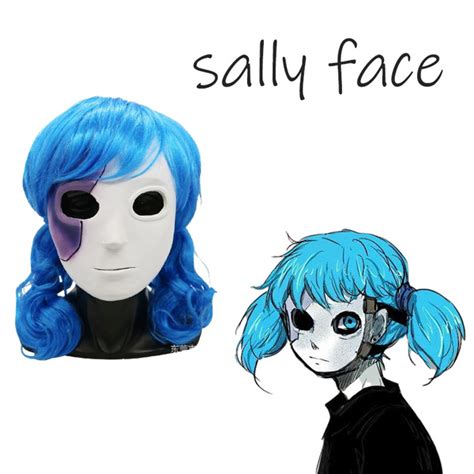 Sally Face Cosplay Props Sally Latex Face Mask Wig Short Blue Heat