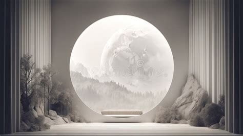 Interior With Circular Architecture Form In 3d Style Abstract Room