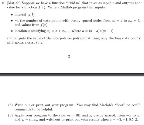 Solved Matlab Suppose We Have A Function “hw5fm” That