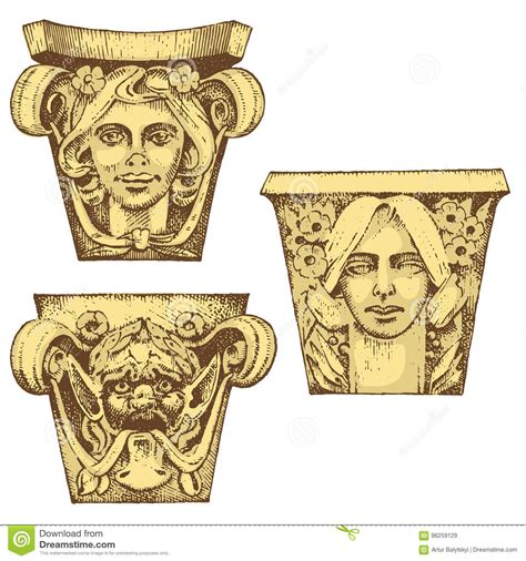 Detail Ancient Classic Building Architectural Ornamental Elements Showing Tuscan Doric Ionic