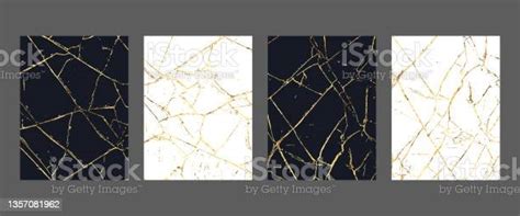 골드 킨츠기 템플릿 디자인 벡터 라인과 고급 골든 대리석 질감 벽지 가정 디자인 벽지 커버에 대한 균열 패턴 킨츠기에 대한 스톡 벡터 아트 및 기타 이미지 Istock