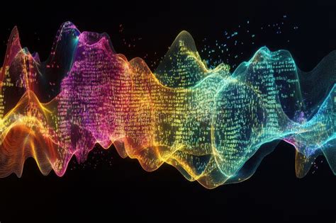 Colorful Digital Waveforms Representing Sound Waves And Data Flow In A Dark Background Stock