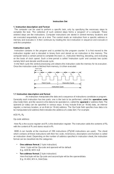 Instruction Set Instruction Set Instruction Description And Format The Computer Can Be Used To
