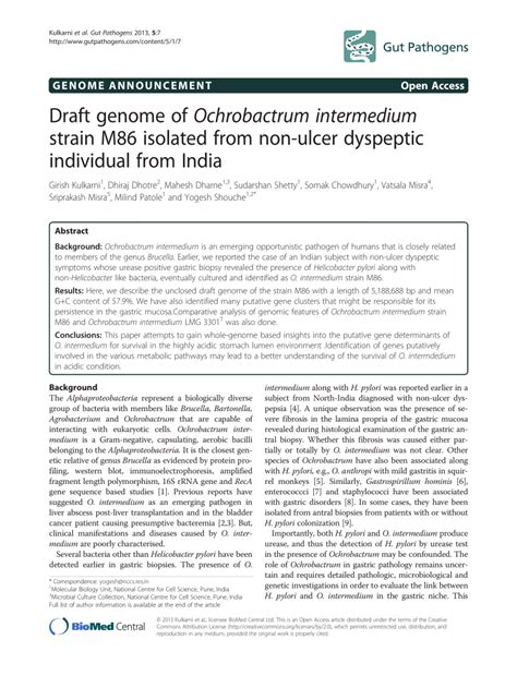 Pdf Draft Genome Of Ochrobactrum Intermedium Strain M86 Isolated From