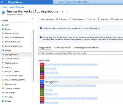 azure admin sso integration mist