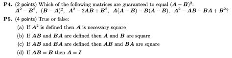 Solved P4 2 Points Which Of The Following Matrices Are