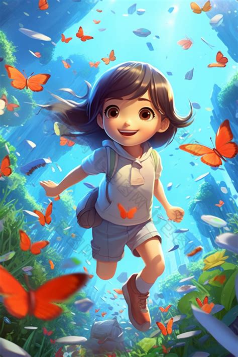 追蝴蝶的小女孩高清图片下载 包图网