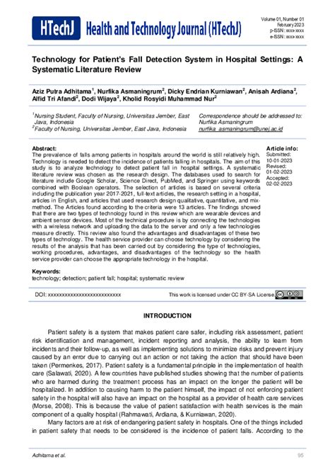 Pdf Technology For Patients Fall Detection System In Hospital Settings A Systematic
