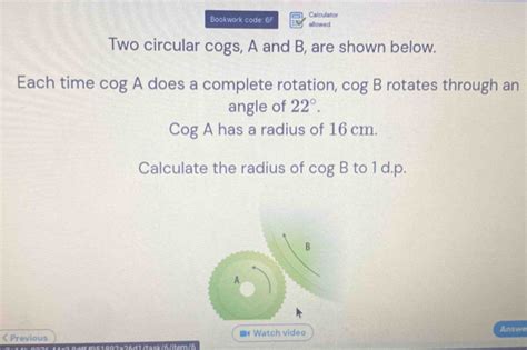 Solved Bookwork Code 6f Calcullator Allowed Two Circular Cogs A And B Are Shown Below Each T