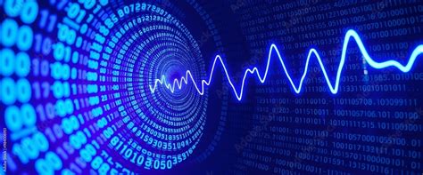 A Spiral Of Binary Code Extends From The Center Of The Image Overlaid With A Waveform Chart